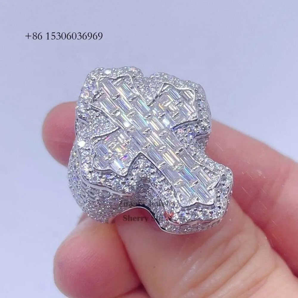 Christian Religious Mens Hip Hop Iced Out Moissanite Diamond Cross Ring ...