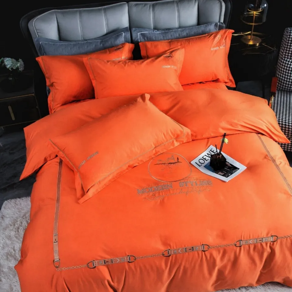 European Luxury Orange Cotton Embroidery Bedding Set, From ...