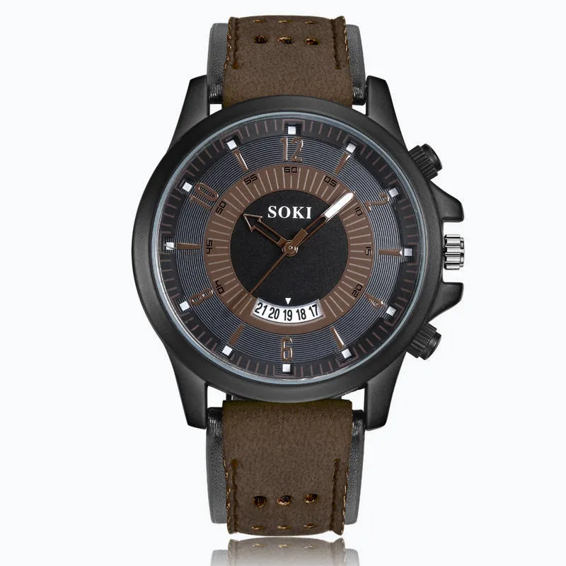 DHgate.com:Mens Quartz Wrist Watch with Calendar, Premium Leather ...