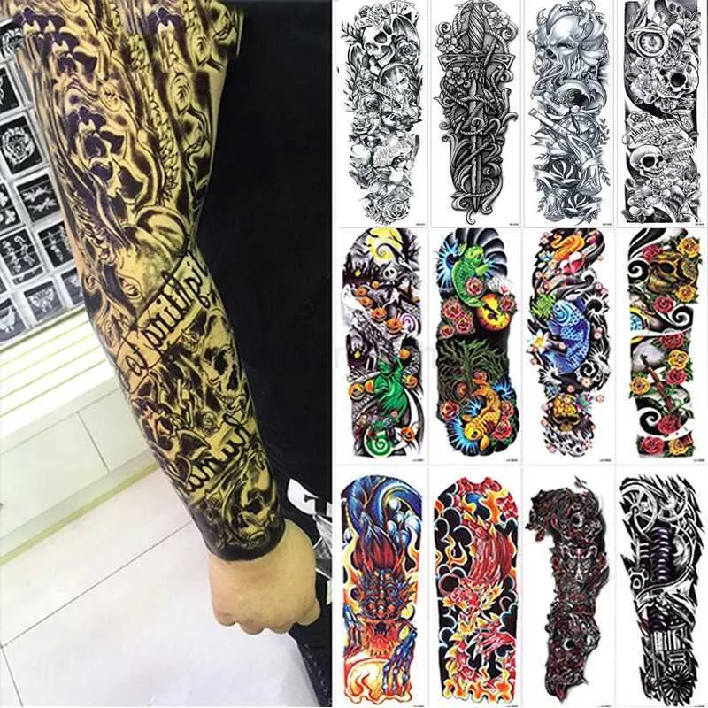 4 Sheets Large Temporary Tattoos Sticker Men Women Cool Skull Forest ...