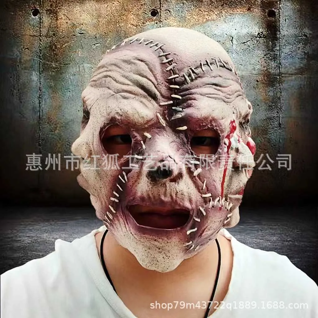Halloween Latex Ghost Scary Mask Headset Three Sided Person Headpiece ...