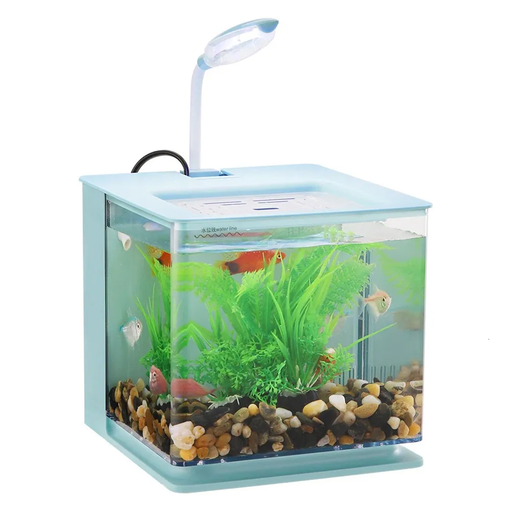 Mini Aquarium Tank With LED Light, USB Water Pump, Dual Pollution ...