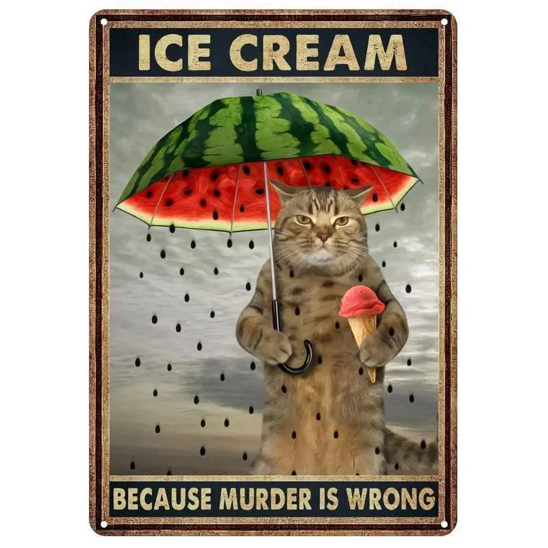 Vintage Metal Tin Sign - Retro Cat Coffee, Funny Kitchen Wall Decor ...