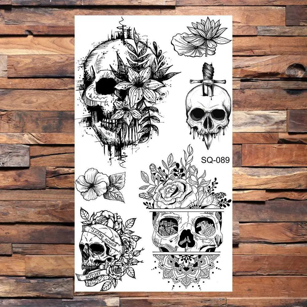 Temporary Skeleton Skull Tattoos For Women Adults, Realistic 2024 Wolf ...