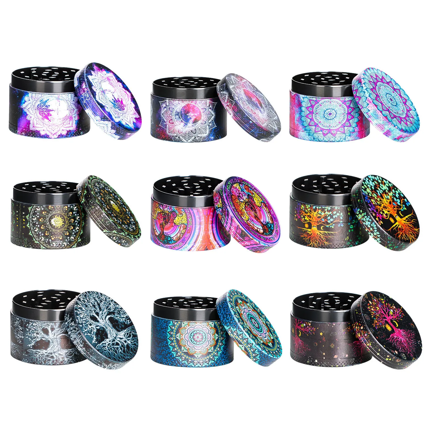 50MM Color Painted Metal Smoking Herb Grinder 4 Layer Sun Tree Pattern ...