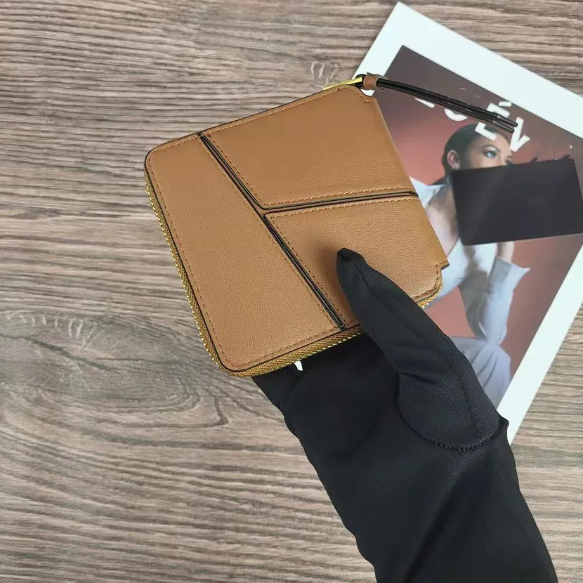 Premium Leather Card Holder Wallet - Geometric Design, Zipper Coin ...