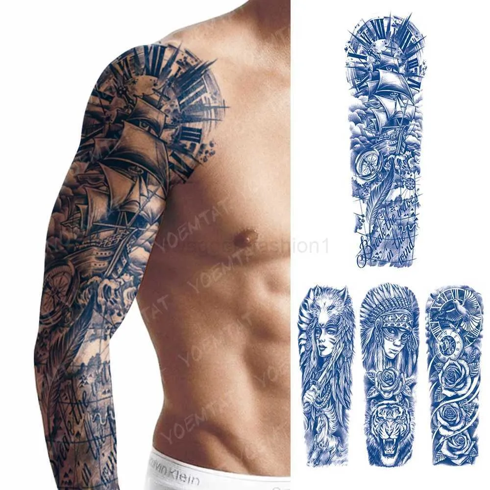 Large Semi Permanent Waterproof Temporary Tattoo Stickers Compass Text ...