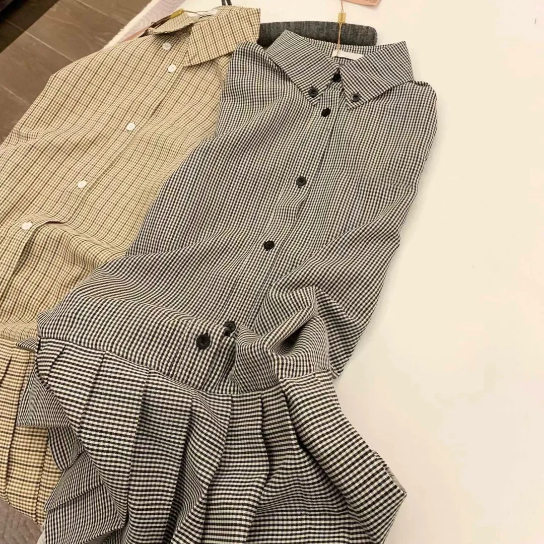 Plaid Pleated Skirt Women's Designer Shirt Dress with Embroidered ...