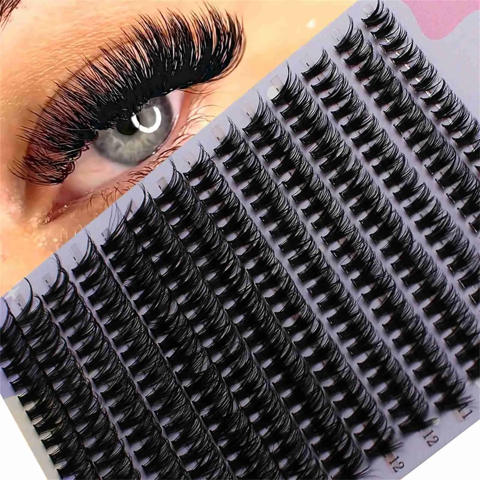 50D 14 Clusters 280 Rows Mix 9 16mm Cluster Lashes Extension Natural ...