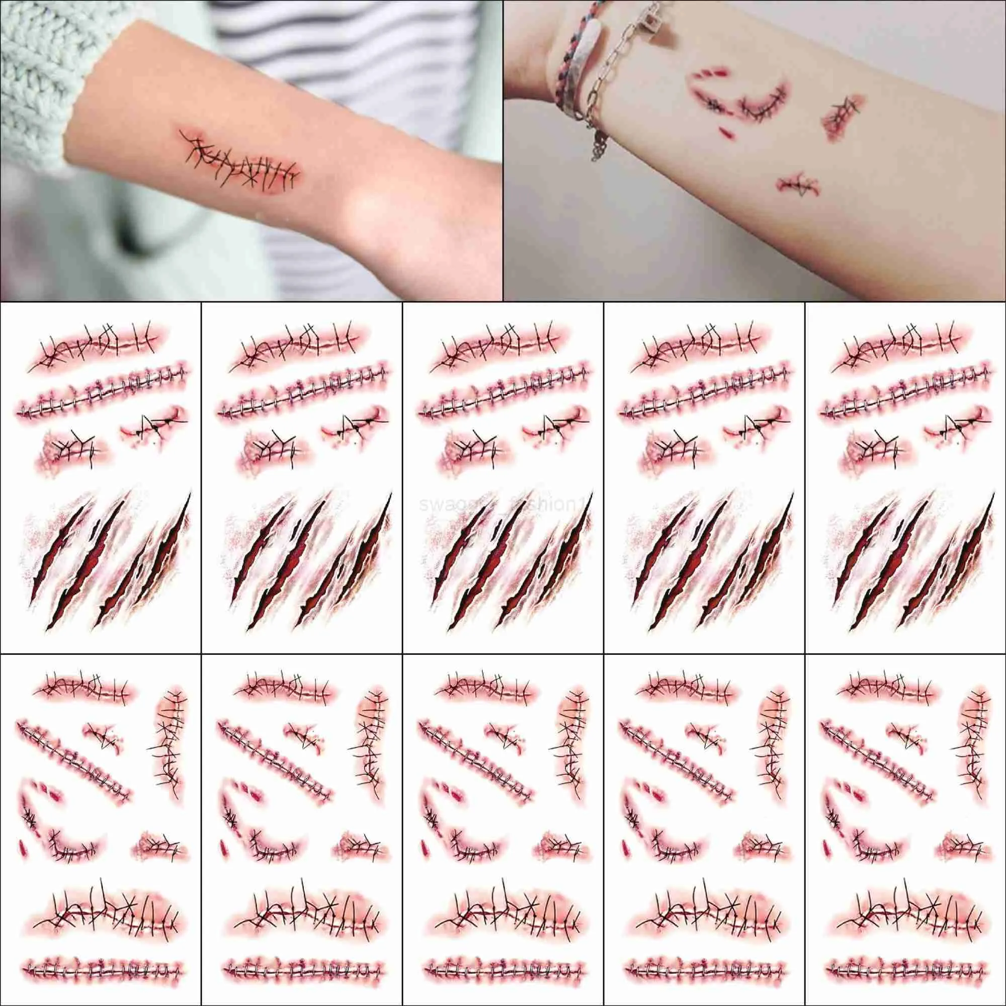 Halloween Temporary Tattoos: 10 Sheets Realistic Horror Stickers ...