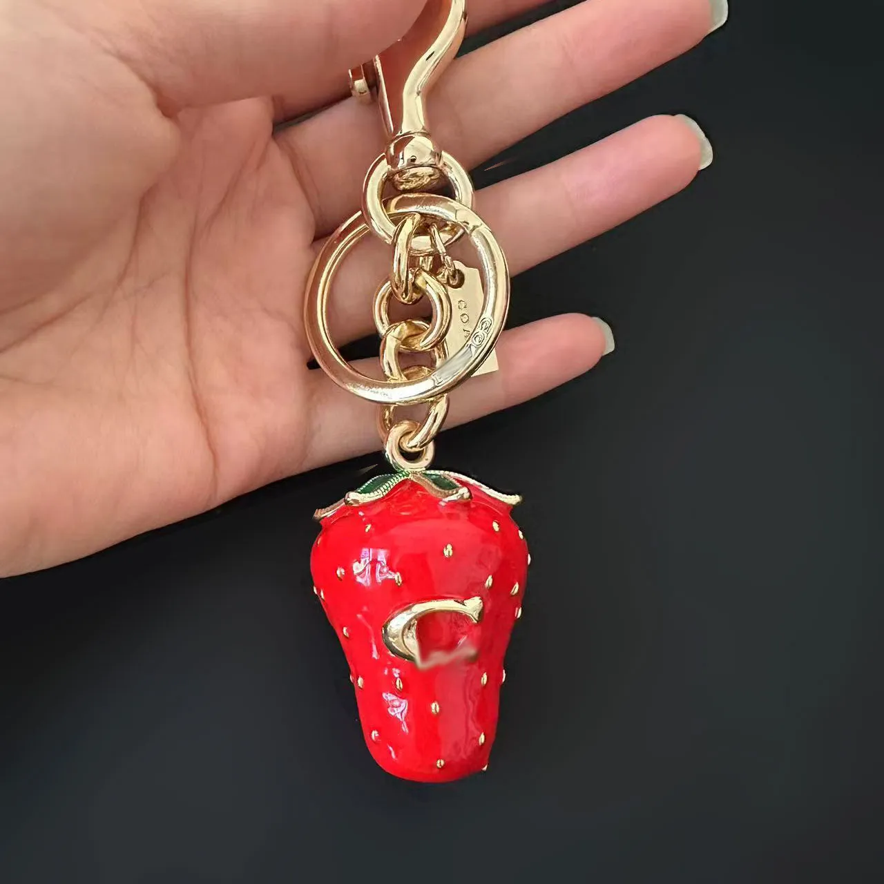 Brand Red Strawberry Keychain Bag Charm For Women Classic Metal Buckle ...
