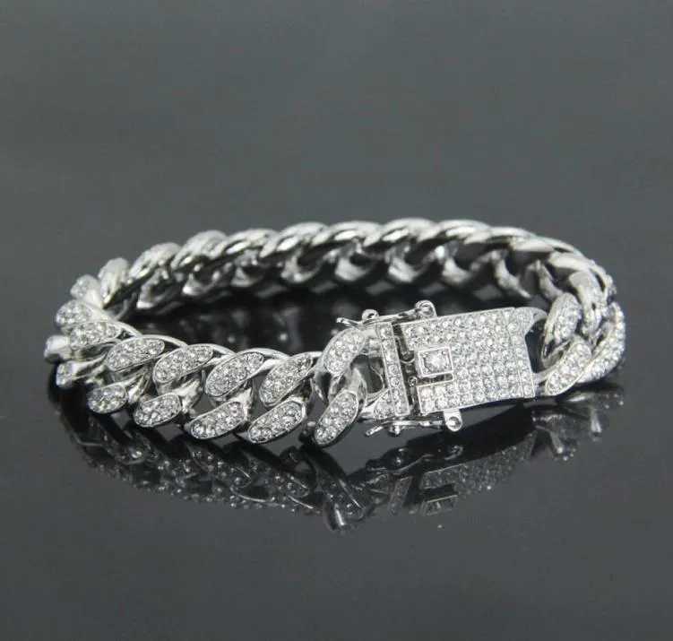 Iced Out Miami Cuban Link Chain Men Bracelet With Simulated Diamonds ...