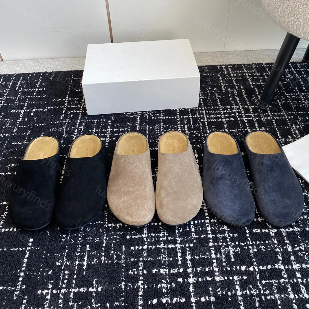 Designer Slide Sandals Womens: Minimalist Suede Mules, Round Toe Flat ...