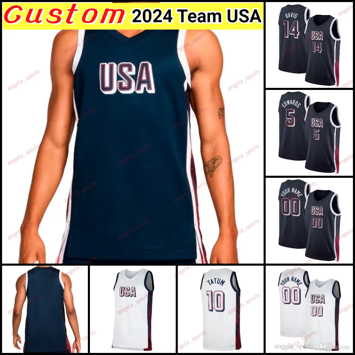 Custom Mens Custom Basketball Singlets 2022 USA Players Featuring Curry ...