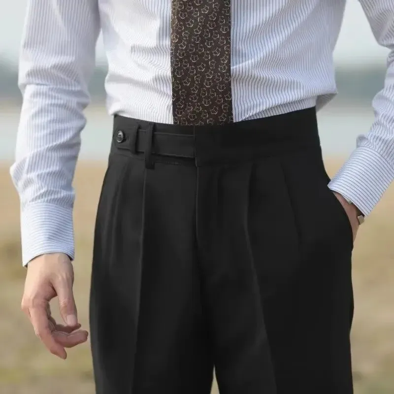Italian Style Men's High Waisted Straight Leg Pants Comfortable ...