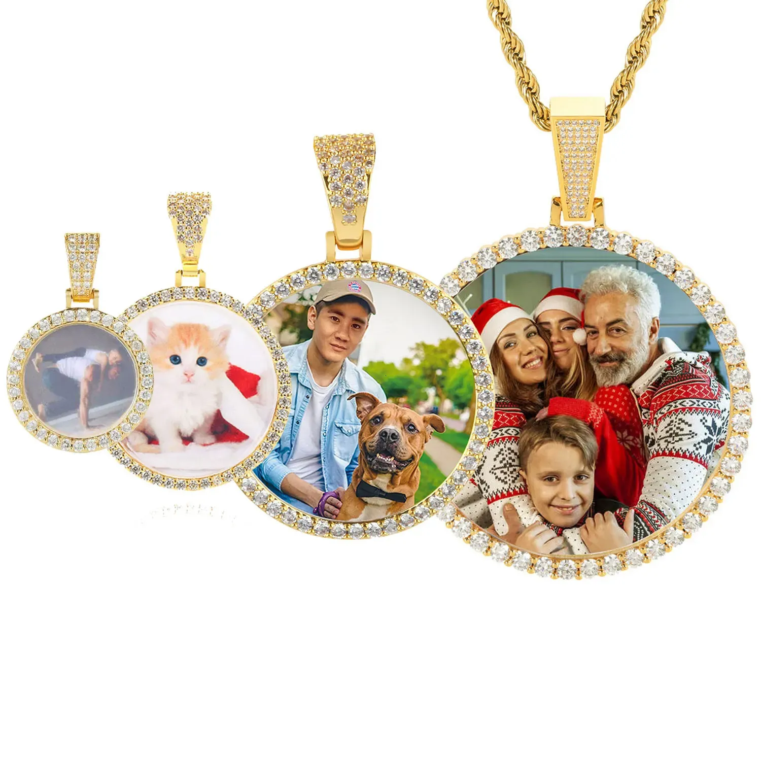 Custom Medallion Necklace: Large Round DIY Photo Pendant with CZ ...