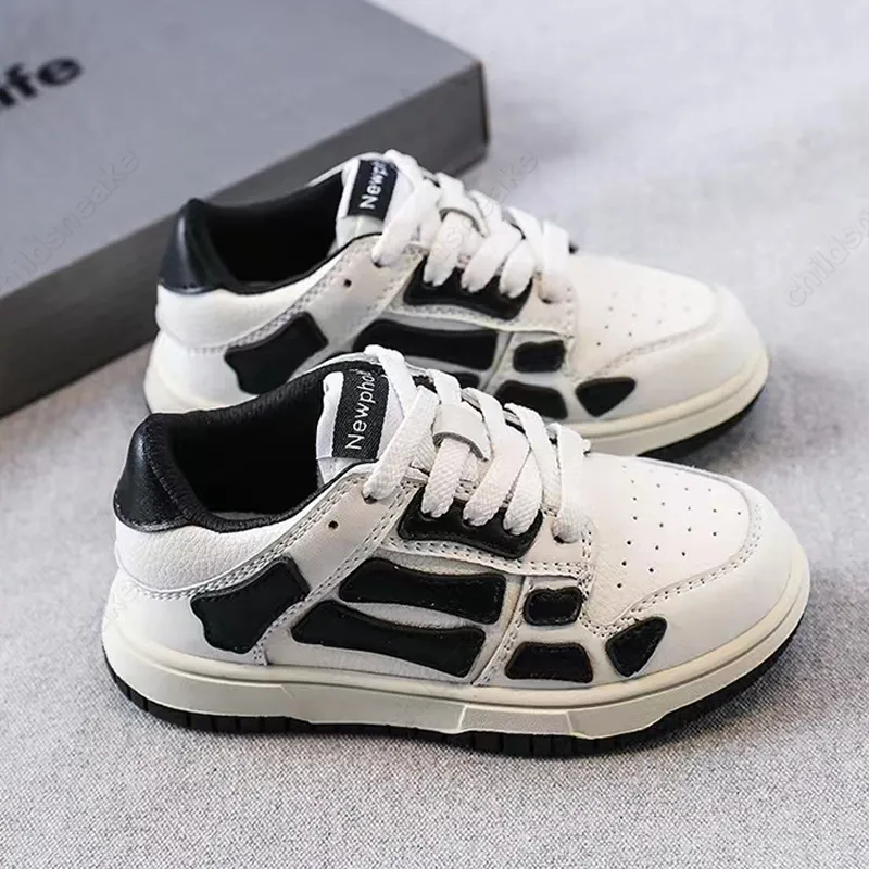 Designer Low Top Leather Boys Sneakers For Kids Skeleton Style Casual ...