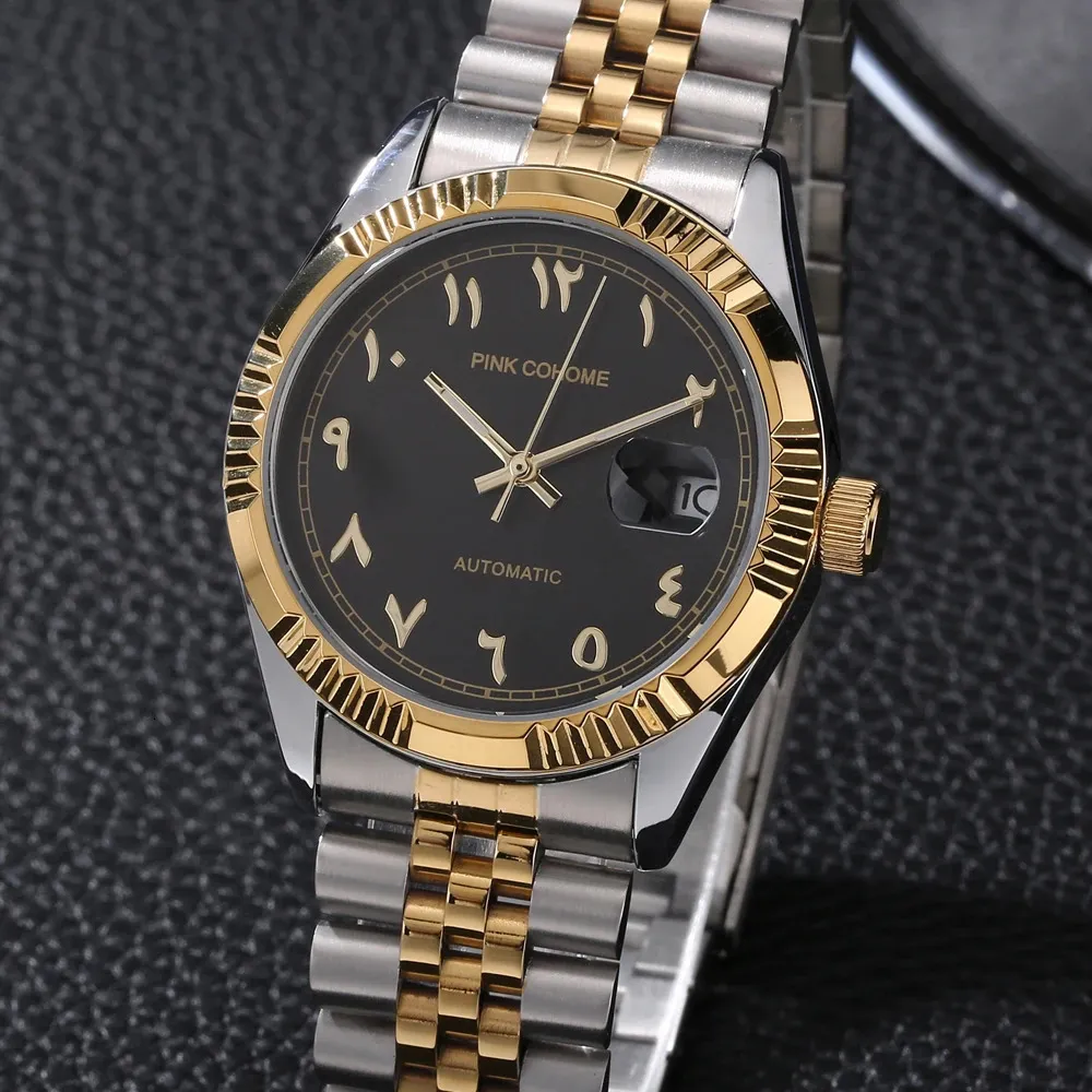 Stainless Steel Automatic Arabic Numbers Muslim Black Wristwatch ...
