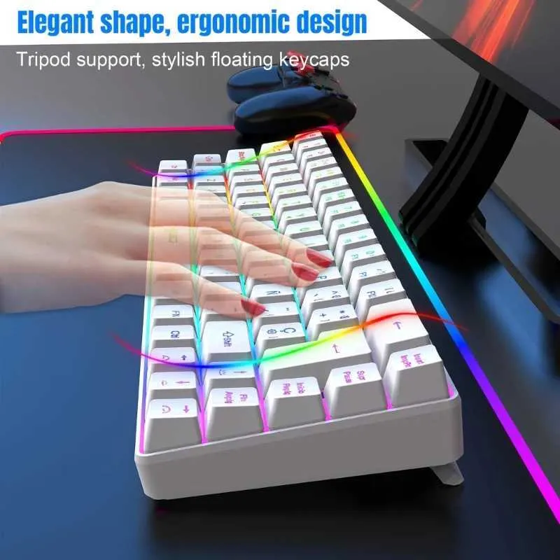 RGB Mechanical Keyboard Hot Swappable 68 Key Corded Gaming Keyboard For ...