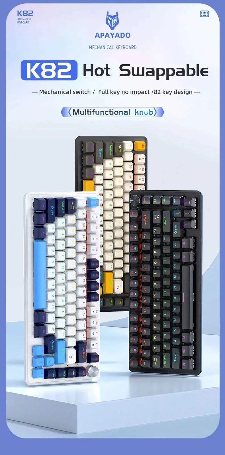 2024APAYDO K82 Mechanical Keyboard: Type C, 75% Layout With 82 Hot Swappable Keys, Dual Mode ...