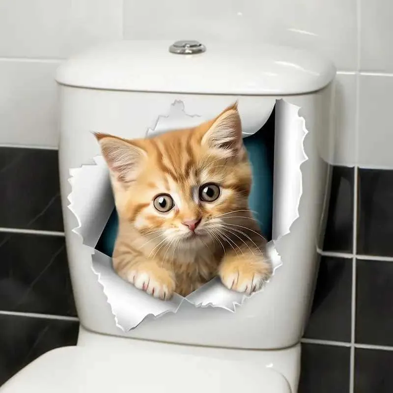 Cute Little Orange Cat Cat Toilet Sticker Home Bathroom Decals For ...