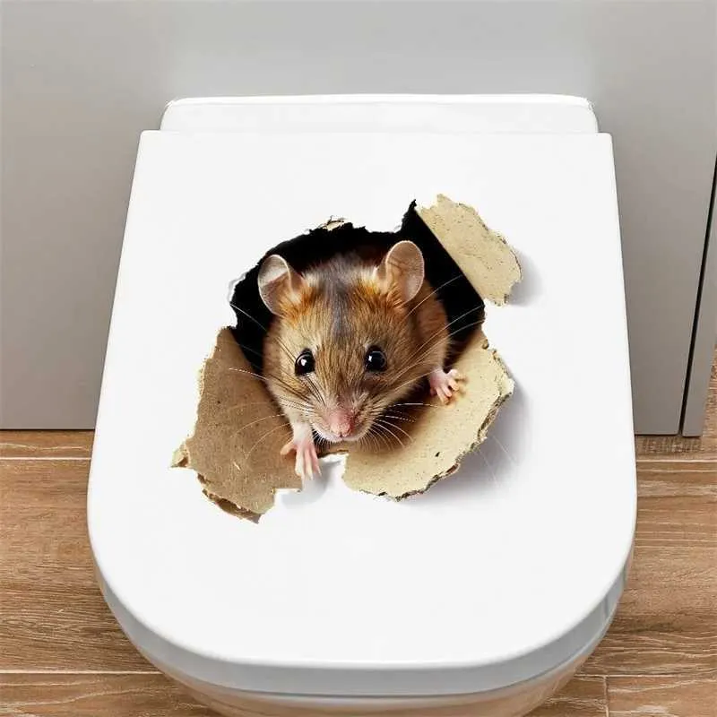 Realistic Mouse Hole Toilet Seat Stickers Ebay Waterproof PVC Decal ...