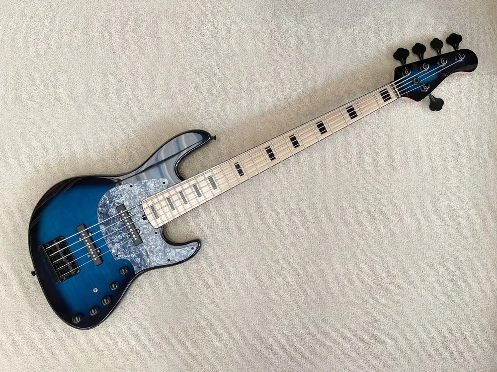 Blue 5-String Electric Bass Guitar: Maple Neck, Black Hardware ...