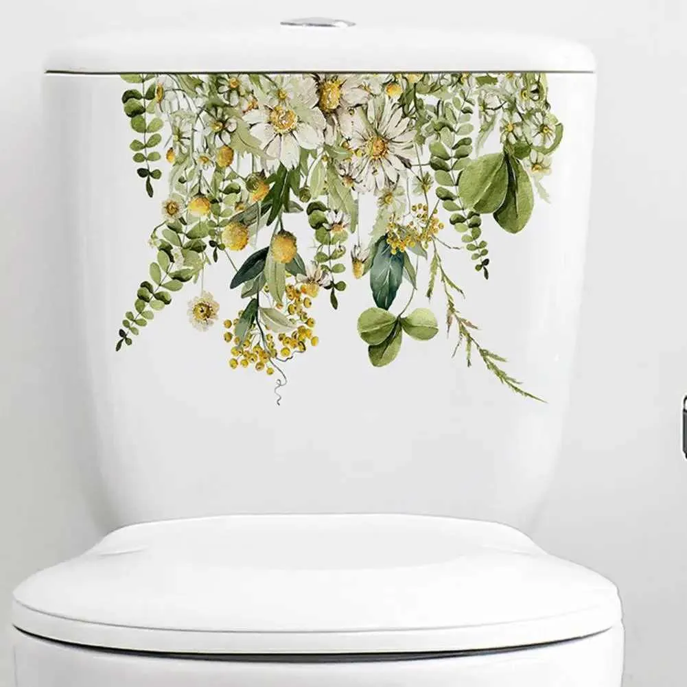 Green Plant Leaves Toilet Wall Stickers Long Lasting PVC Toilet Decal ...