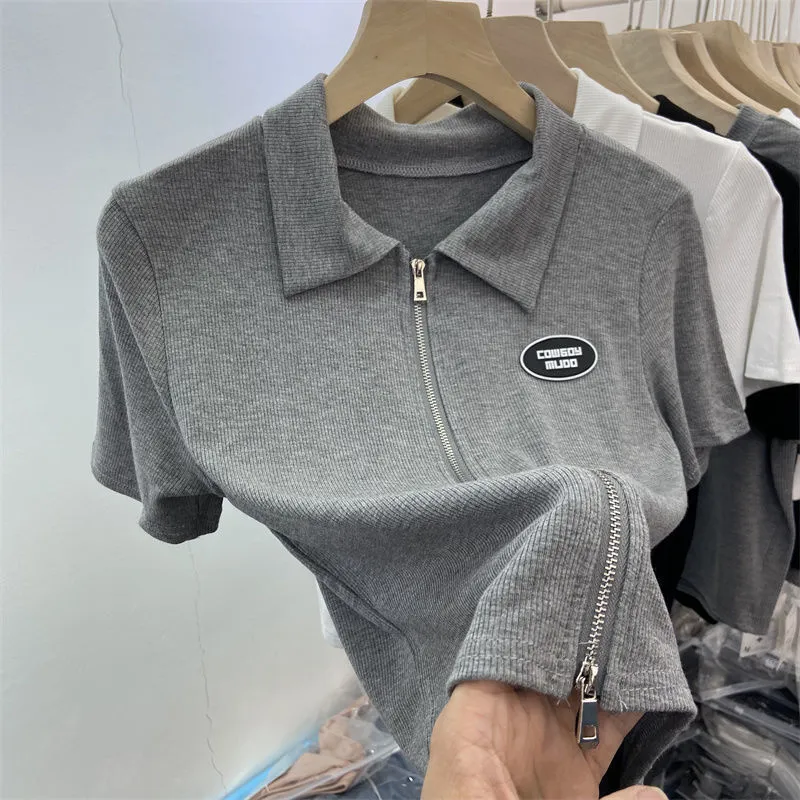 Summer Chic: Double Zipper Polo Top - Short Sleeve Comfort, Shop Now ...