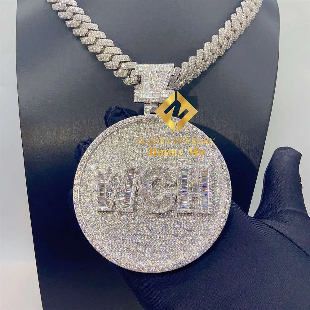 Solid Sterling Silver Iced Out Moissanite Diamond Pendant Necklace Hip Hop Jewelry for Men