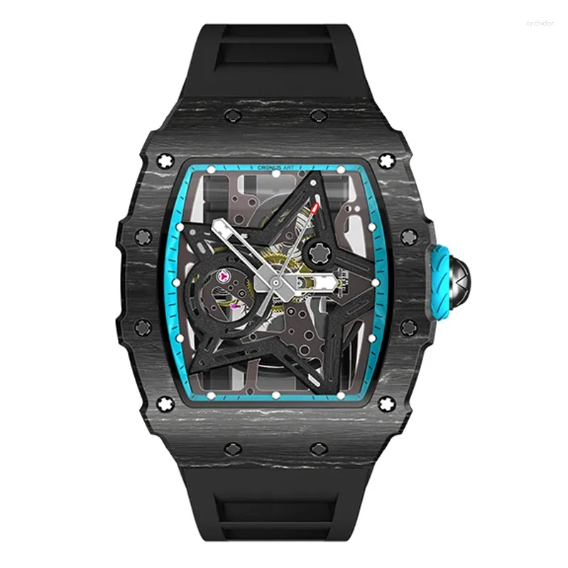 Tonneau Automatic Wristwatch For Men: Luxurious Carbon Fiber Case And ...