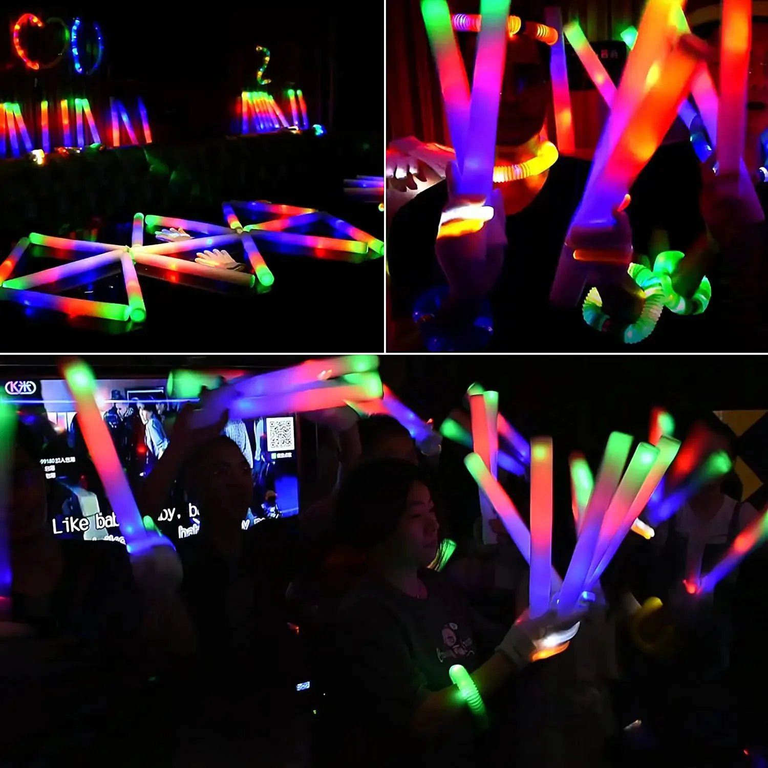 50 Pack RGB LED Foam Glow Sticks - Colorful Flashing Cheerleading Tubes ...