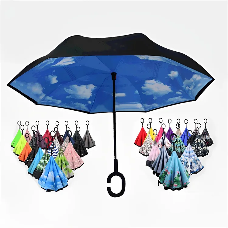 Windproof Reverse Umbrella Folding Double Layer Inverted Rain Umbrella ...