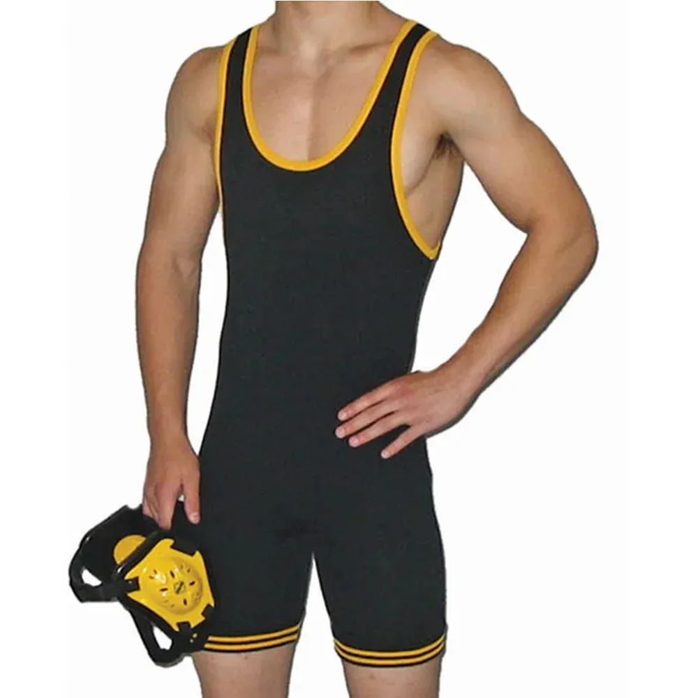 Solid Color Wrestling Singlets Suit One Piece Bodysuit Iron Men ...