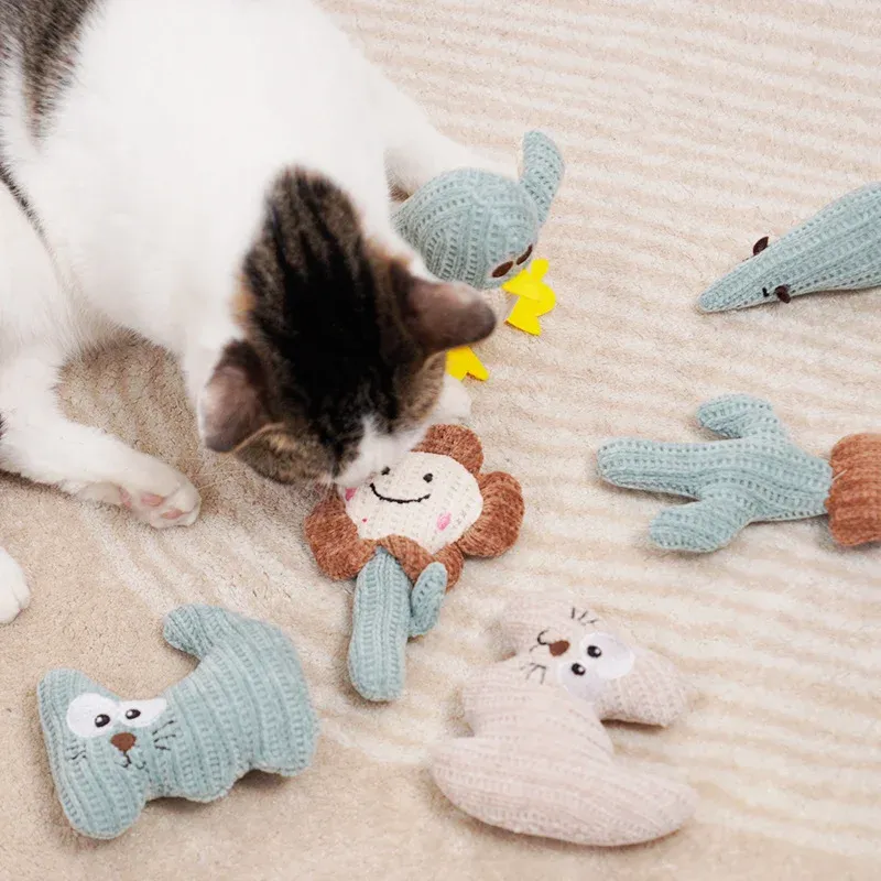 Natural Wood Knit Catnip Toys With Molar Toothpaste Branch For Safe ...