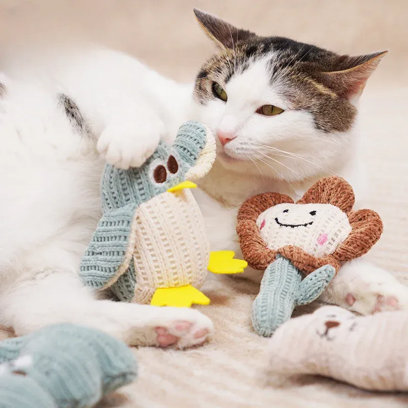 Natural Wood Knit Catnip Toys With Molar Toothpaste Branch For Safe ...