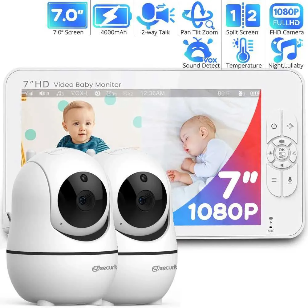 7 Split Screen Baby Monitor - Dual Camera 1080P, Pan/Tilt/Zoom, 2-Way ...