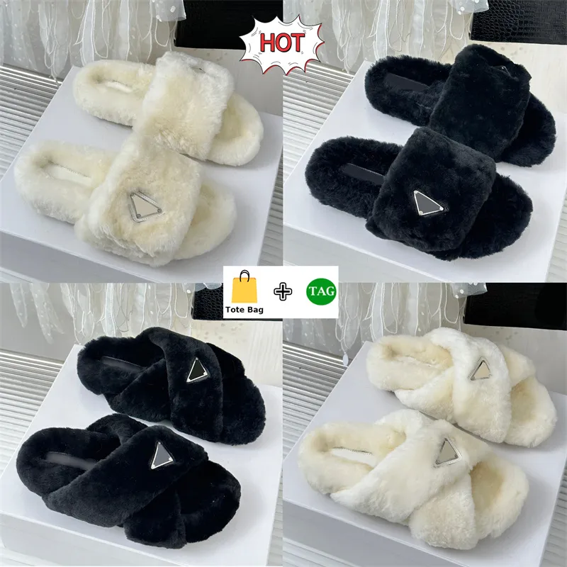 Luxury Designer Sandals For Women Fur Slides Criss Cross Black White ...