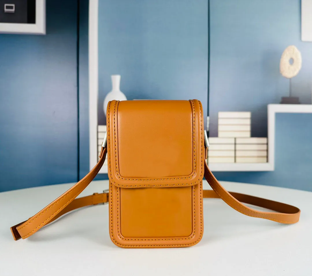 Calf Leather Crossbody Bag Mini Vertical Mobile Phone Shoulder Bag With ...