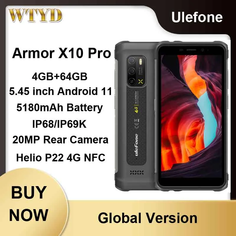 Rugged Ulefone Armor X10 Pro Phone: 4GB+64GB, 5.45 Android 11, 20MP ...