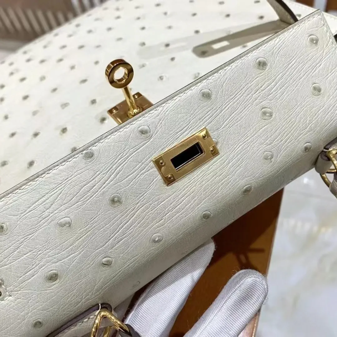 Designer Handbag: Ostrich Leather Shoulder Bag With 24K Gold Hardware ...