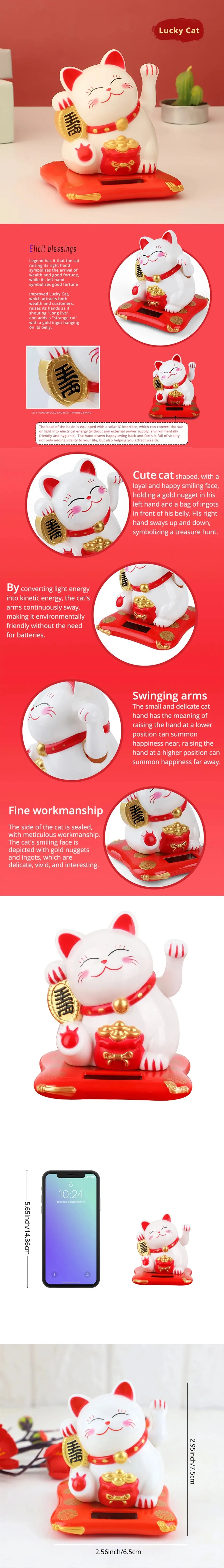 Solar Powered Waving Fortune Cat Ornament - Lucky Prosperity Decor for ...