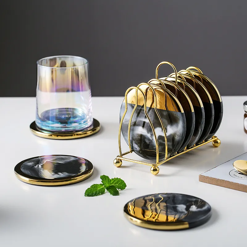 Marble Ceramic Drink Coasters with Holder 6-Piece Set - Premium ...