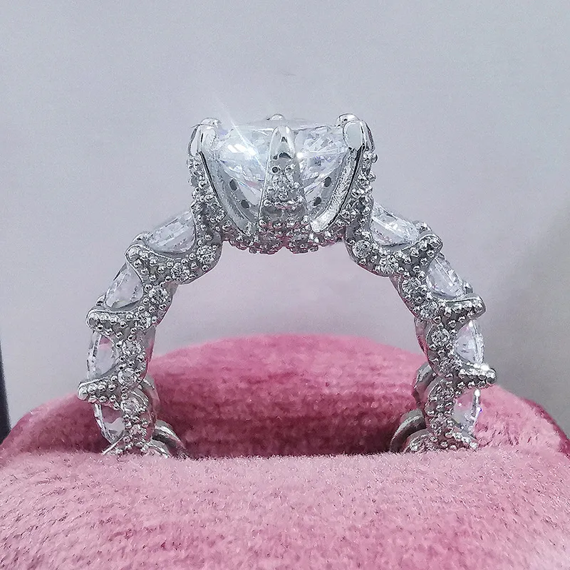 Classic Channel Setting Diamond Ring with Shiny Zircon Flower Design ...