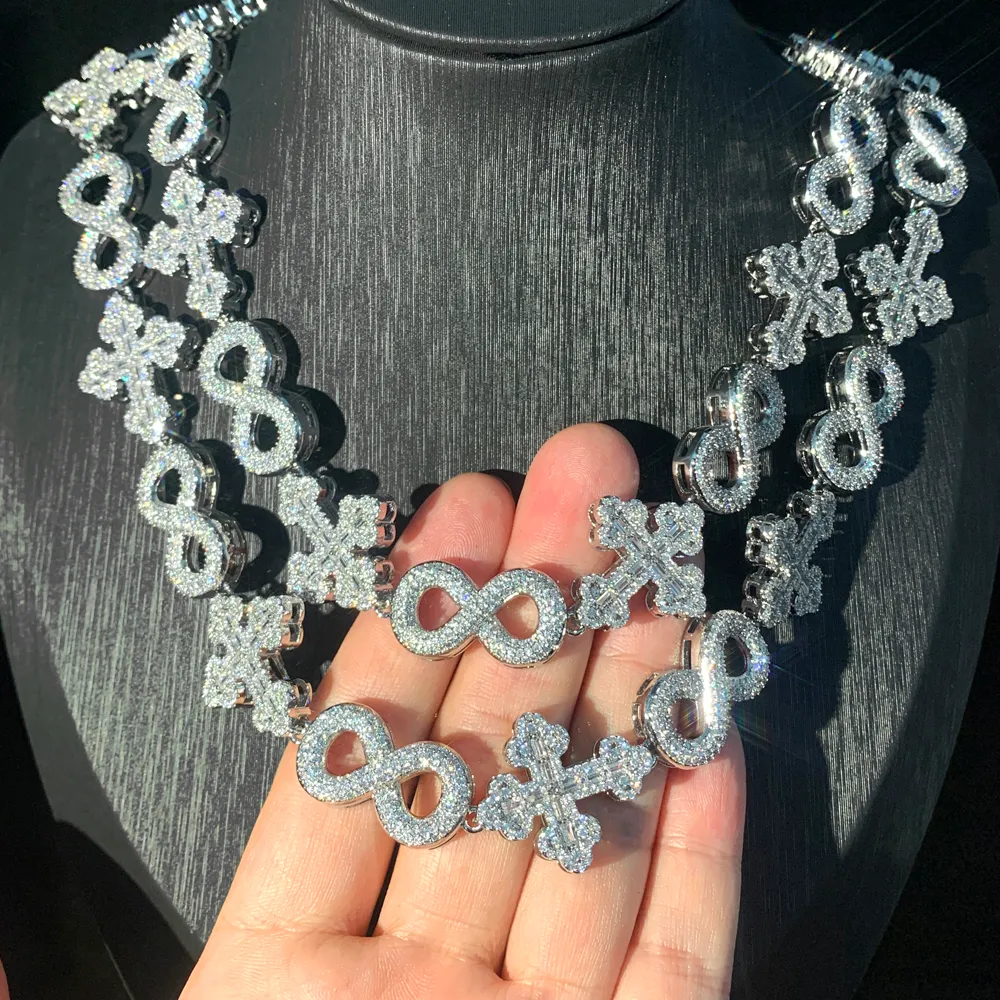 Luxury Iced Out Bling CZ Cross Infinity Cuban Link Chain Necklace For ...