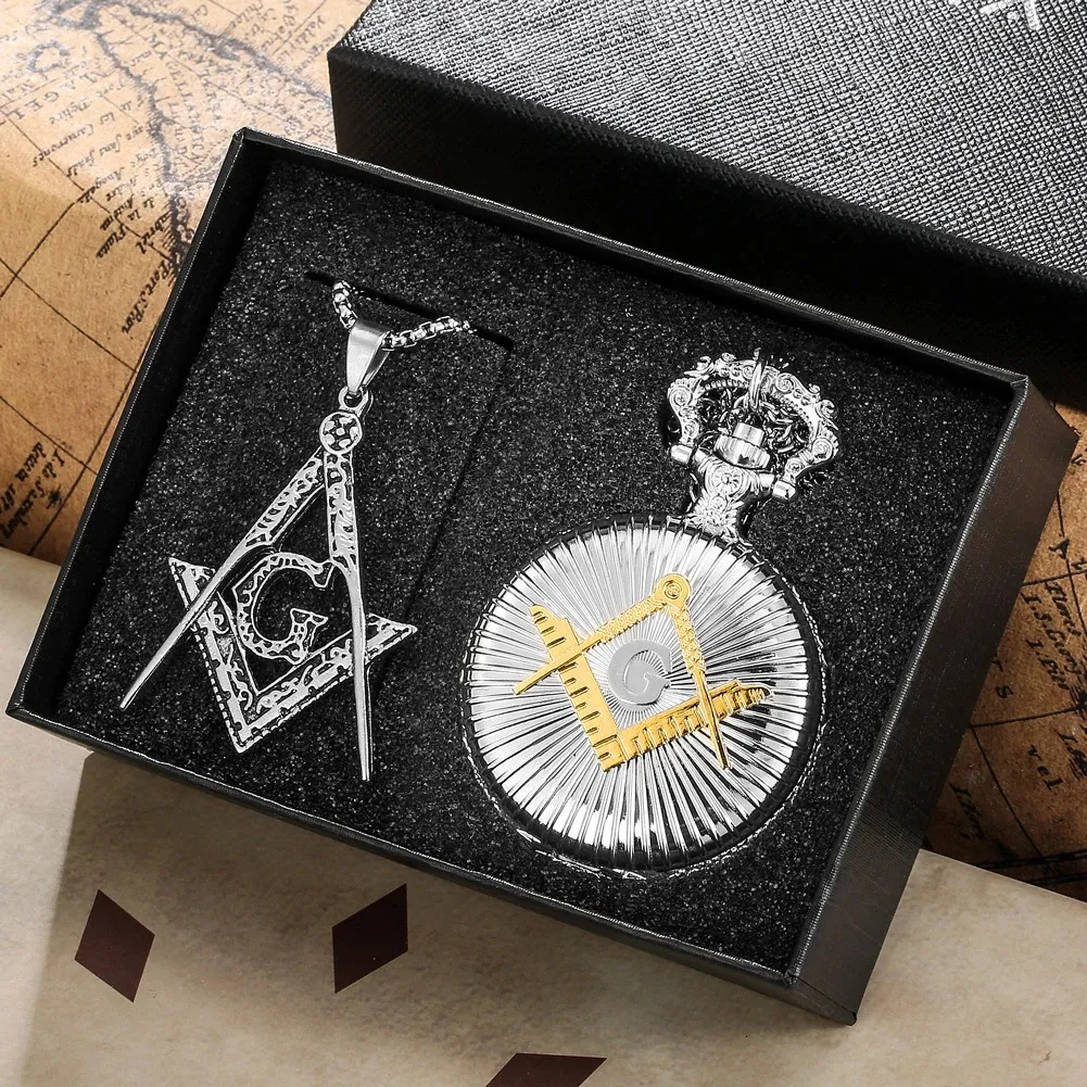 Masonic Masonic Pocket Watch And Chain Necklace Gift Set With Quartz ...