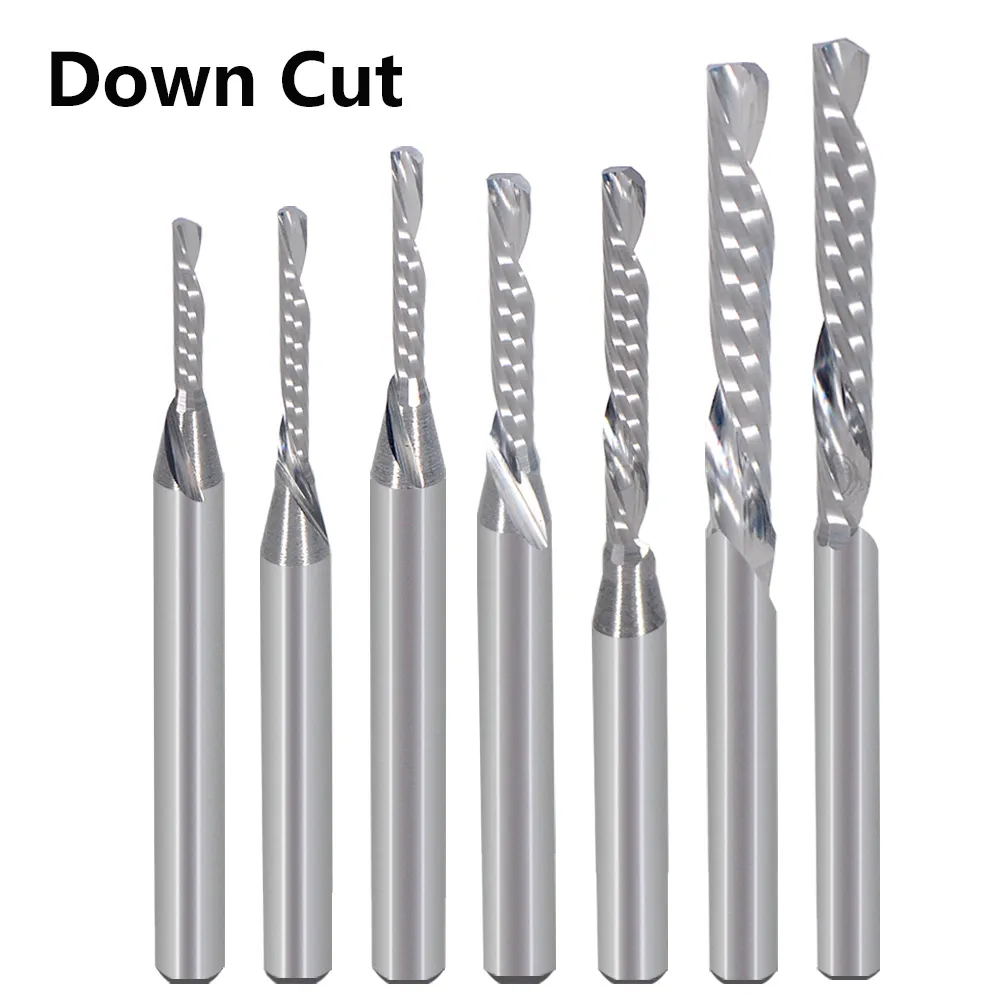 Down Cut Milling Cutter Set - Single Flute Spiral Carbide Bits for CNC ...