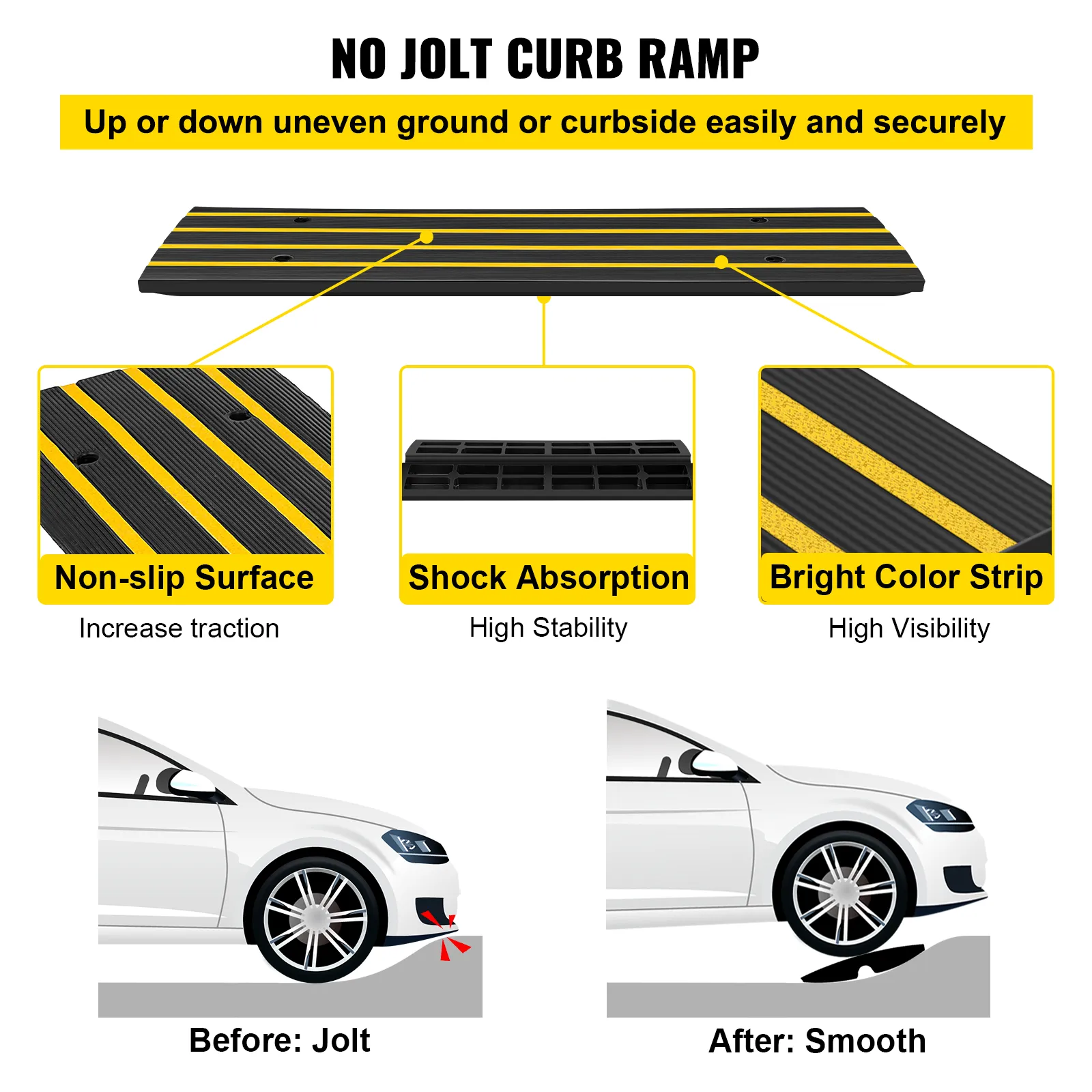 VEVOR Heavy Duty Rubber Curb Ramps For Car Driveway 2.5 Inch Threshold ...