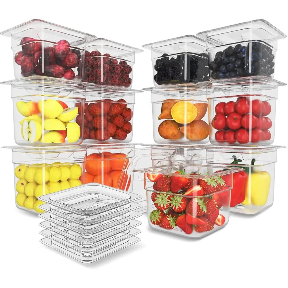 Clear Polycarbonate Plastic Food Storage Containers with Lids - 1/6 ...