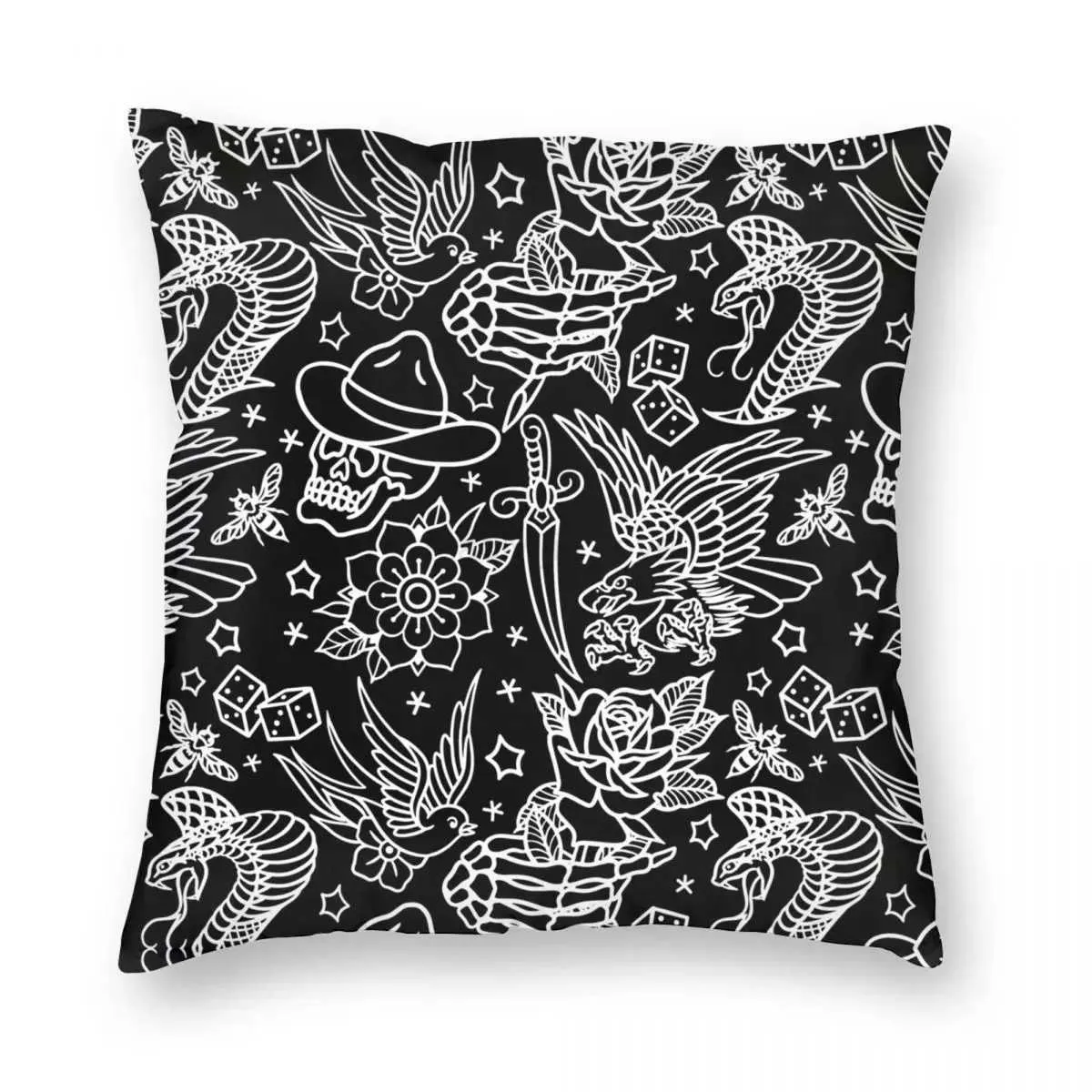 American Traditional Tattoo Flash Square Pillowcase Polyester Linen ...